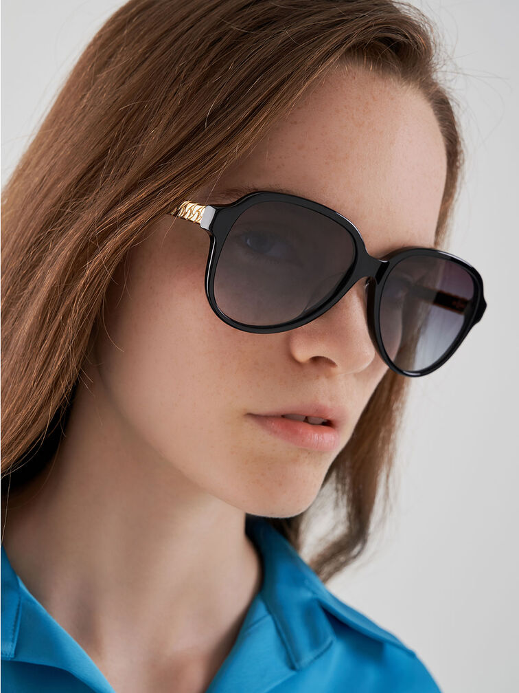 Metallic Braided Temple Recycled Acetate Aviator Sunglasses Charles