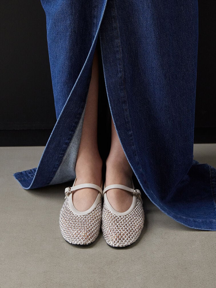 White Maggie Mesh Crystal-Embellished Mary Janes - White - Shoes ...