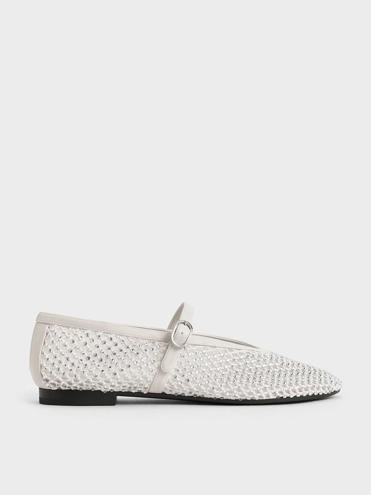 White Maggie Mesh Crystal-Embellished Mary Janes - White - Shoes ...