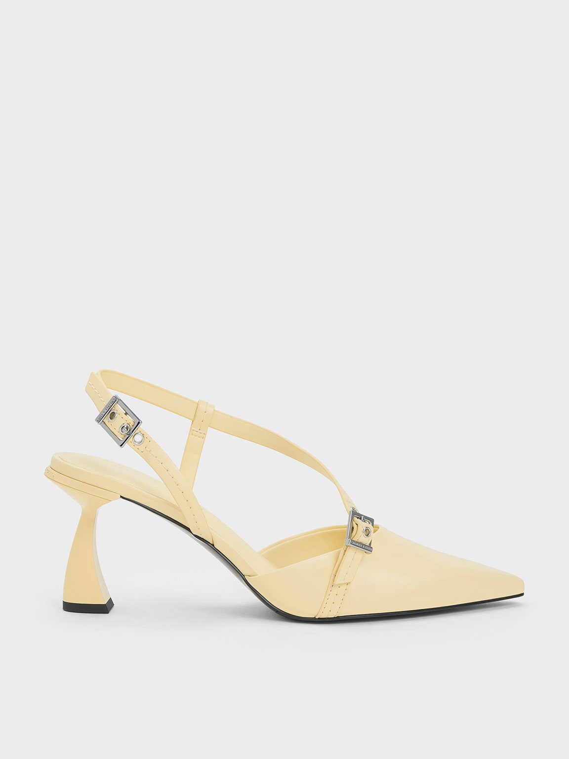 Butter Asymmetric Curved Heel Slingback Pumps - Butter - Sale - CHARLES ...