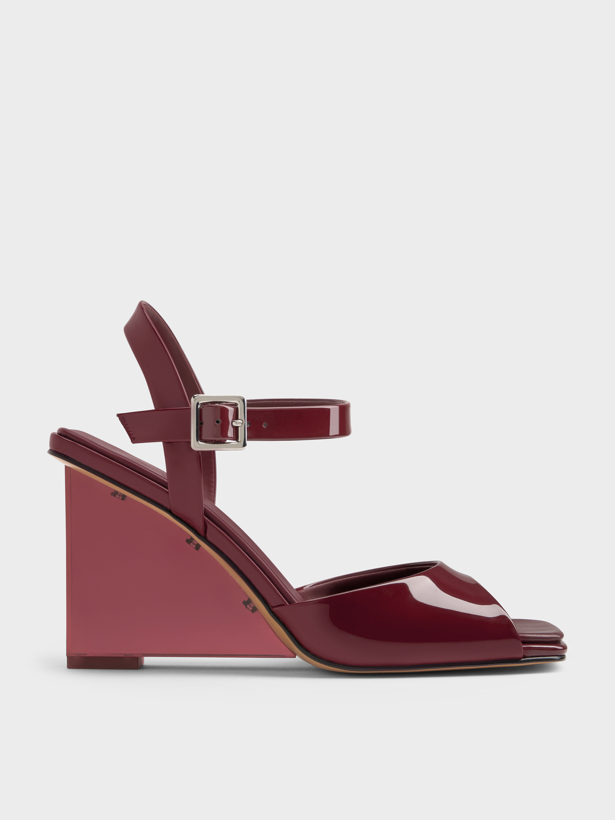 Burgundy Patent Translucent-Heel Wedges - Burgundy - CHARLES & KEITH SA
