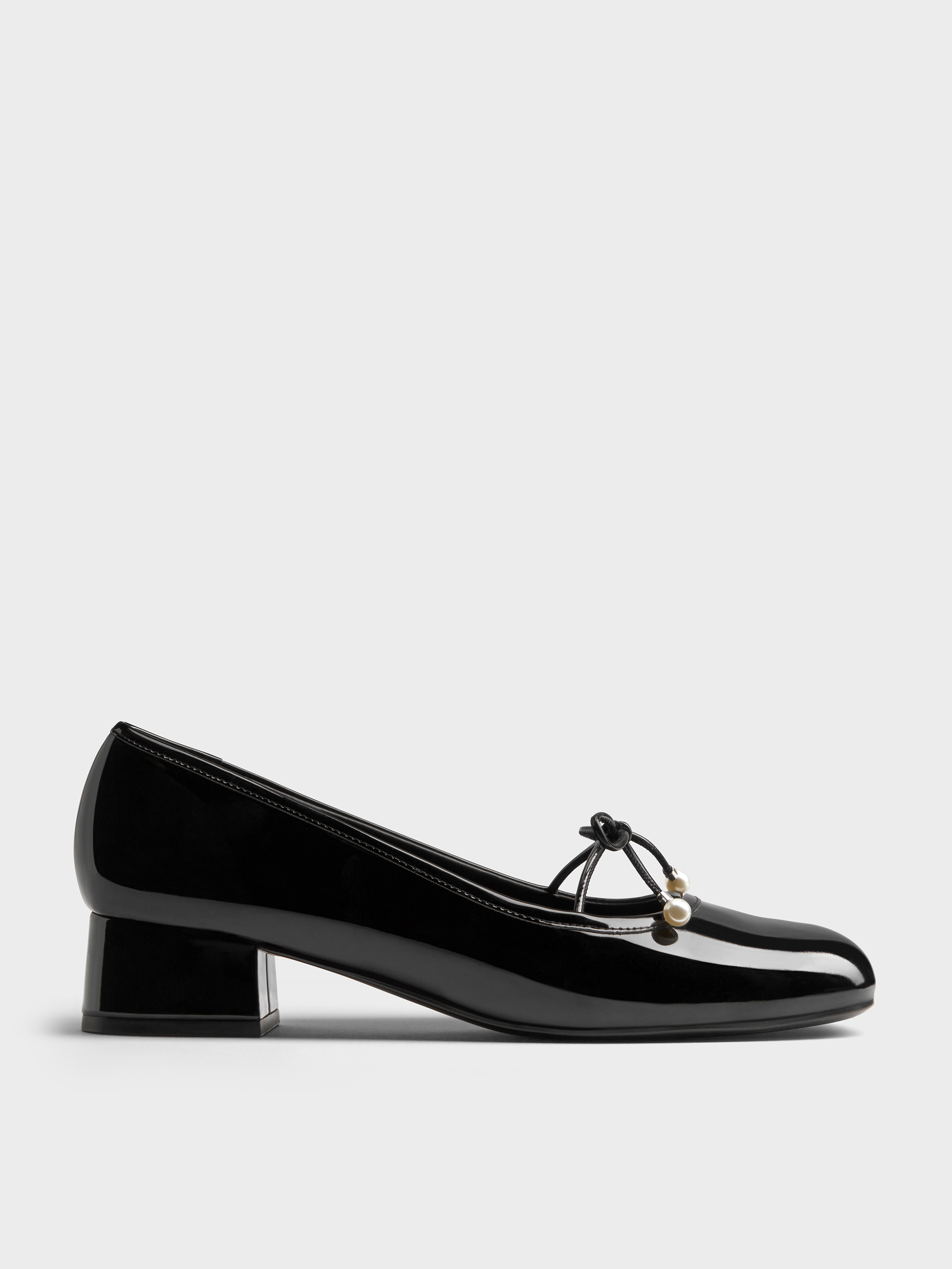 Black Patent Barbara Patent Pearl-Embellished Bow Ballet Pumps - Black ...