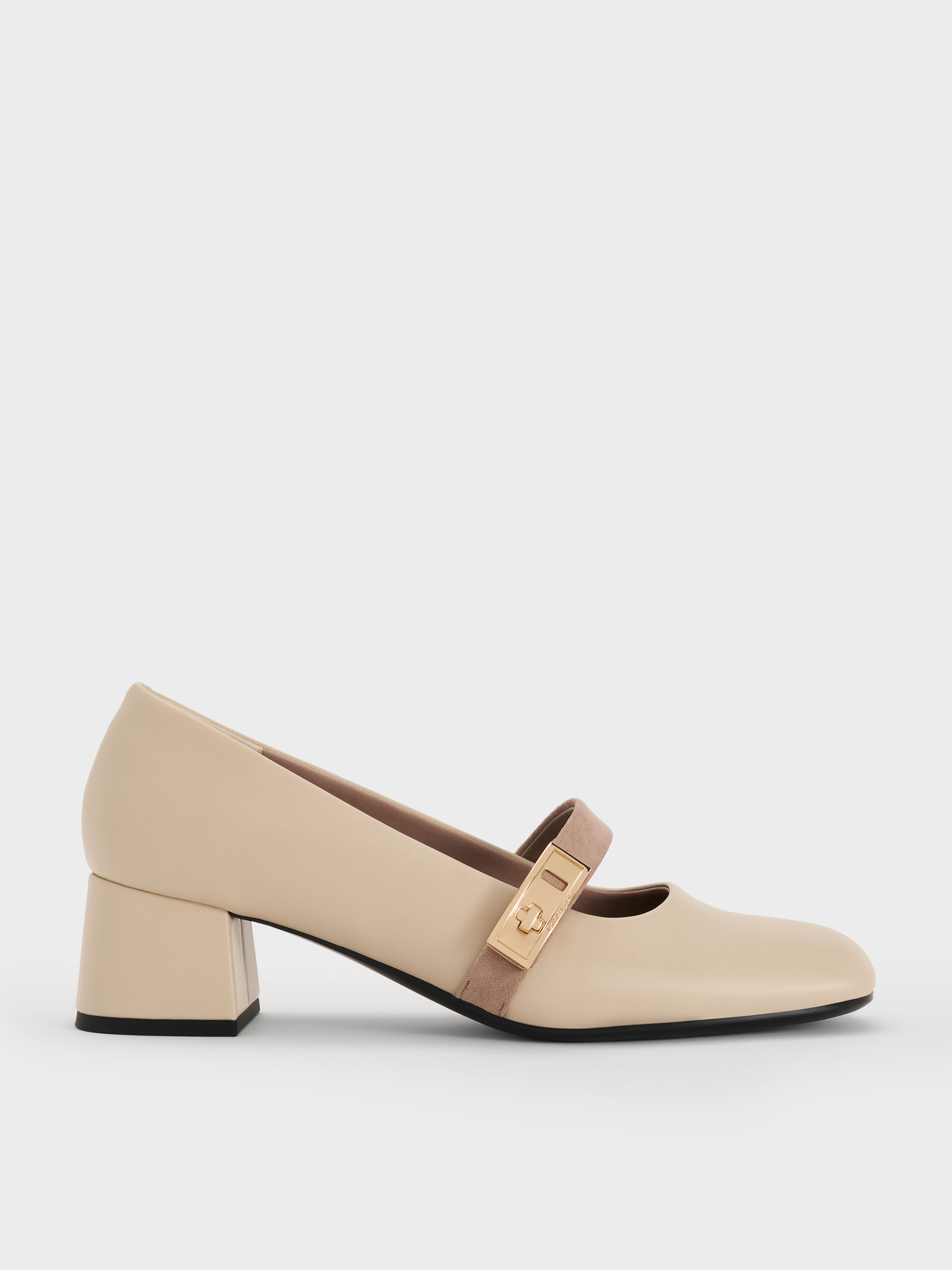 Chalk Lando Two-Tone Metallic-Buckle Mary Jane Pumps - Chalk - Shoes ...