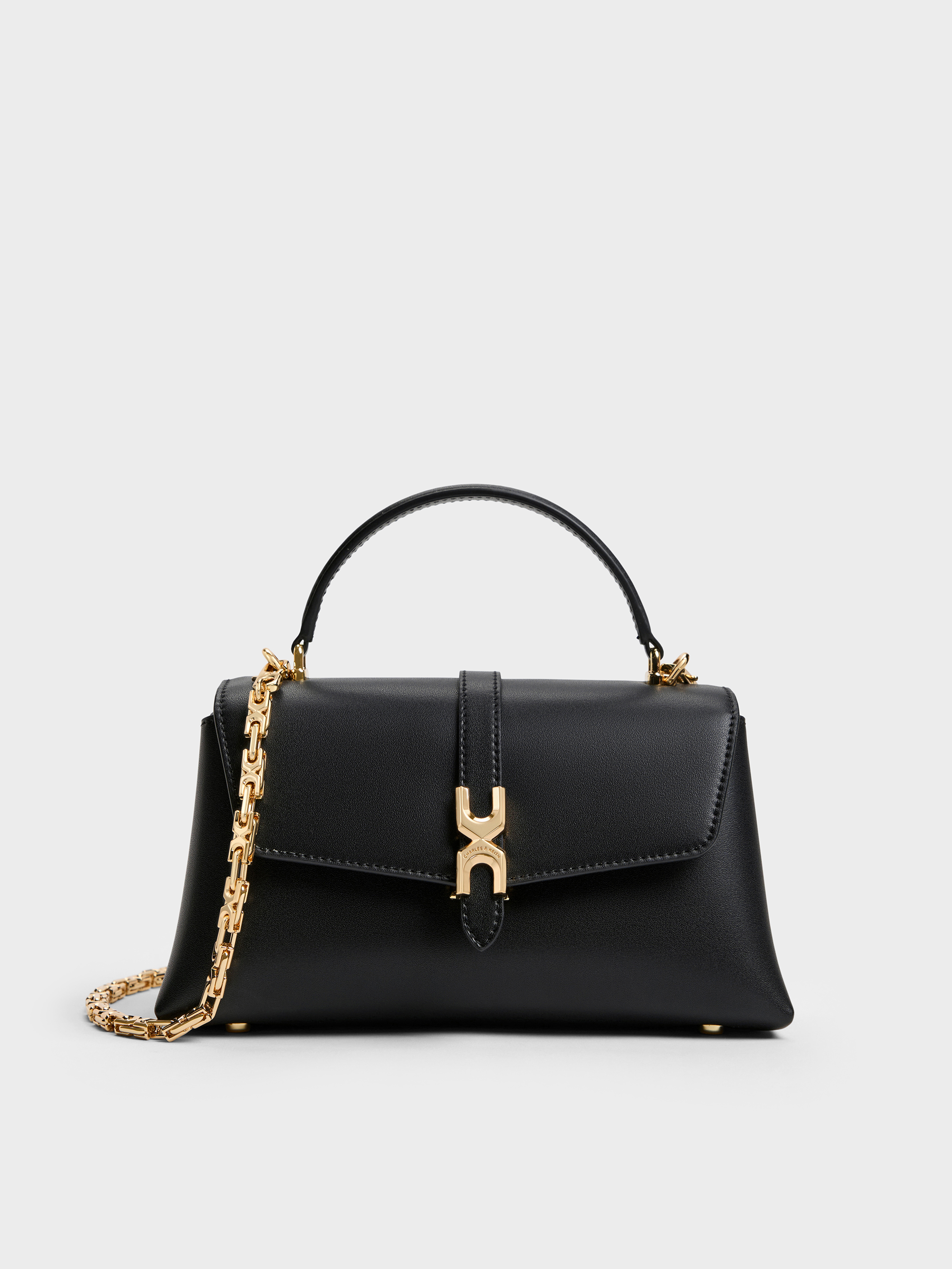 Black Adalyn Metallic-Buckle Chain-Strap Top Handle Bag - Black - Bags ...