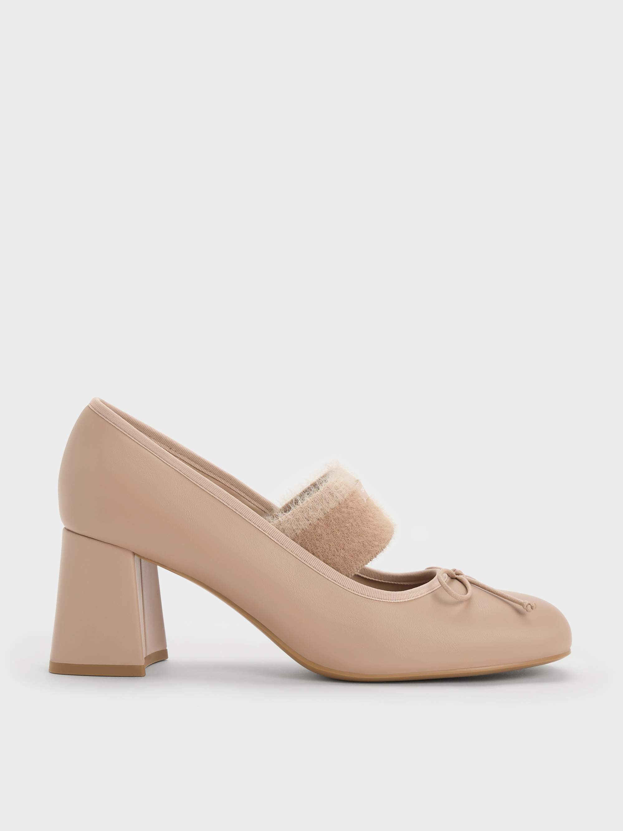 Nude Winona Bow Furry-Strap Mary Jane Pumps - Nude - Shoes - CHARLES ...