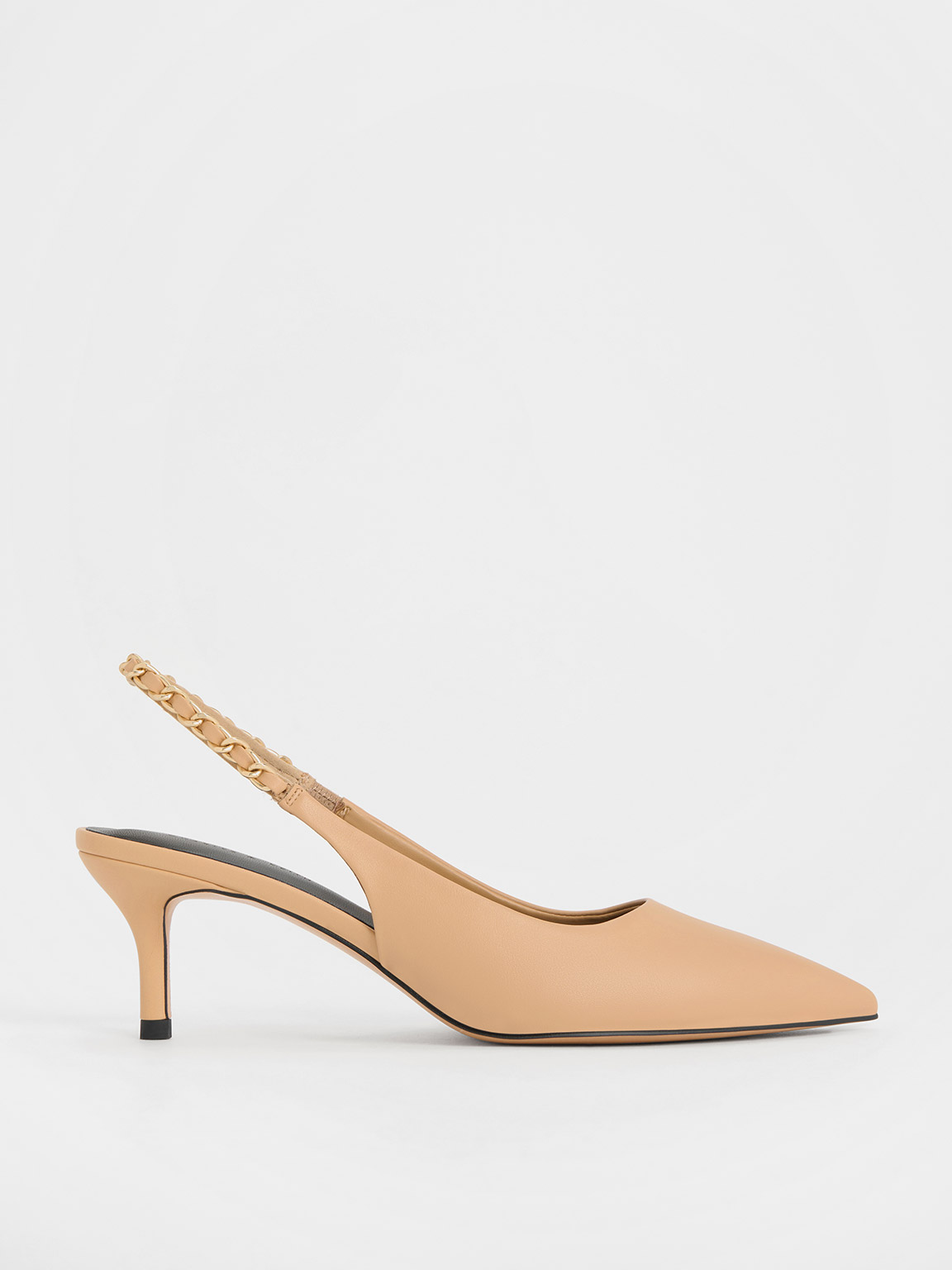 Beige Braided-Chain Slingback Pumps - Beige - CHARLES & KEITH SA