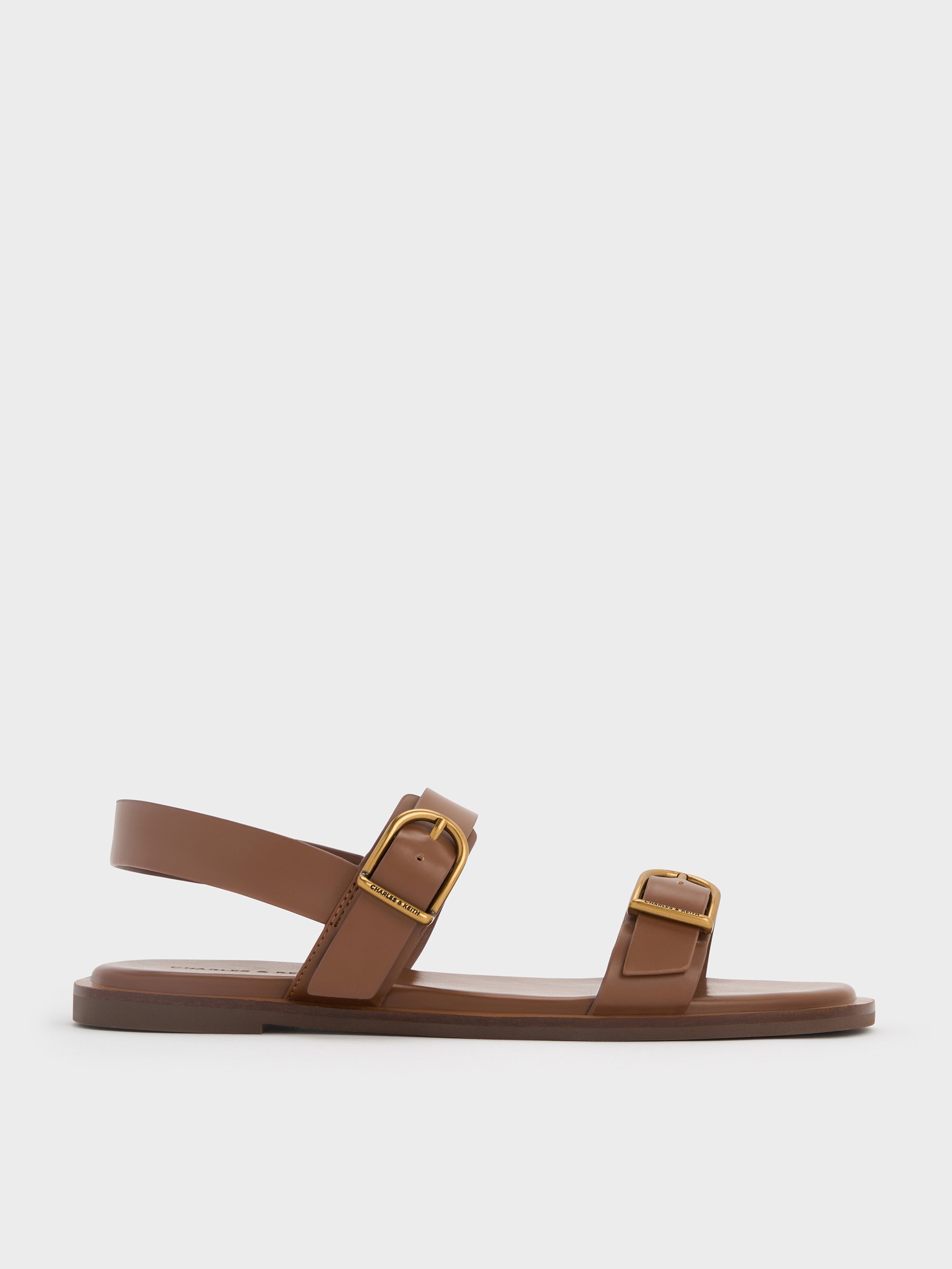 Brown Double Buckle-Strap Slingback Sandals - Brown - Shoes - CHARLES ...