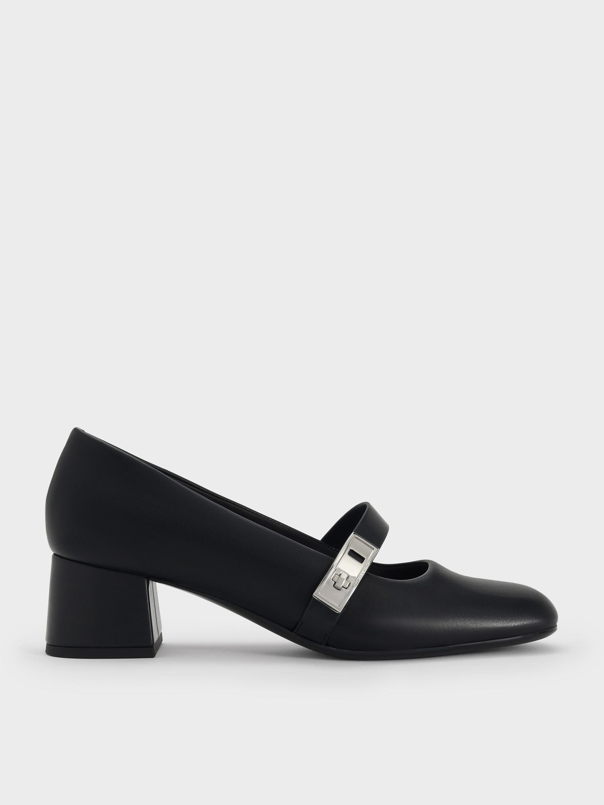 Black Lando Metallic-Buckle Mary Jane Pumps - Black - Shoes - CHARLES ...