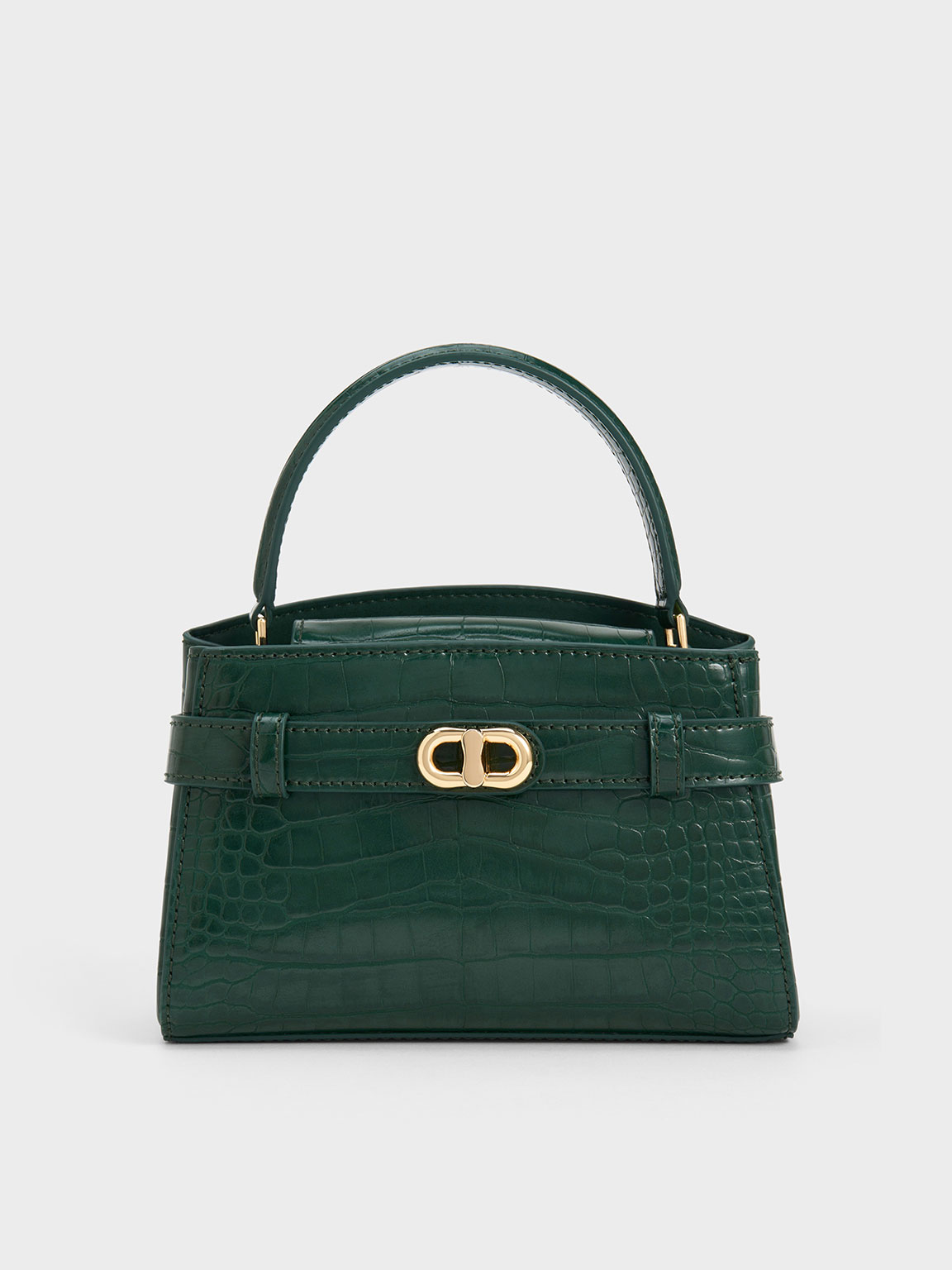 Dark Green Aubrielle Croc-Effect Top Handle Bag - CHARLES & KEITH SA
