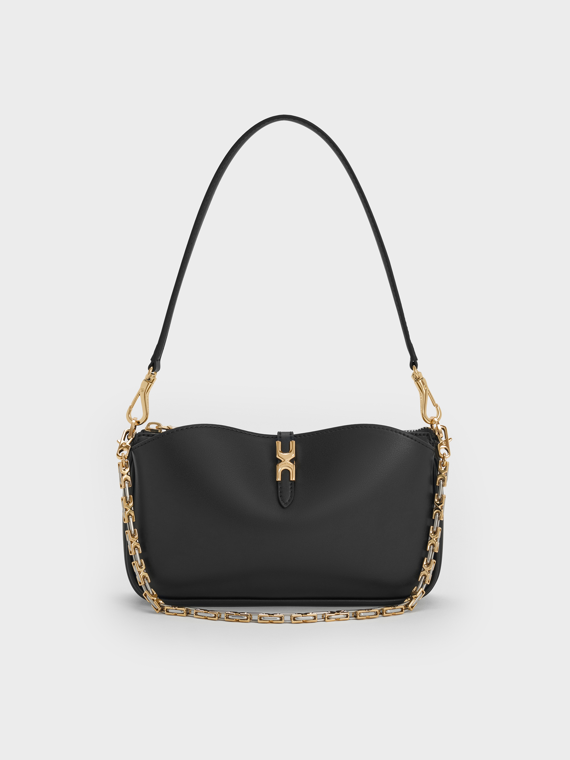 Black Adalyn Metallic-Buckle Chain-Handle Shoulder Bag - Black - Bags ...