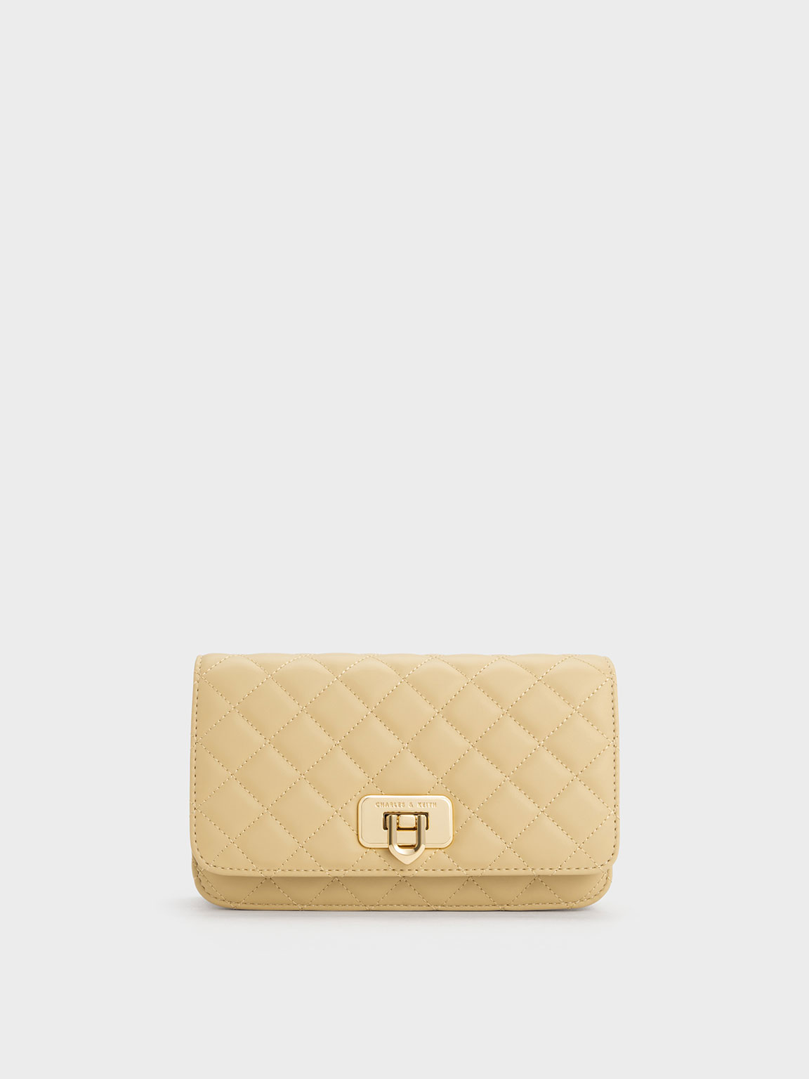 Beige Cressida Quilted Push-Lock Clutch - CHARLES & KEITH SA