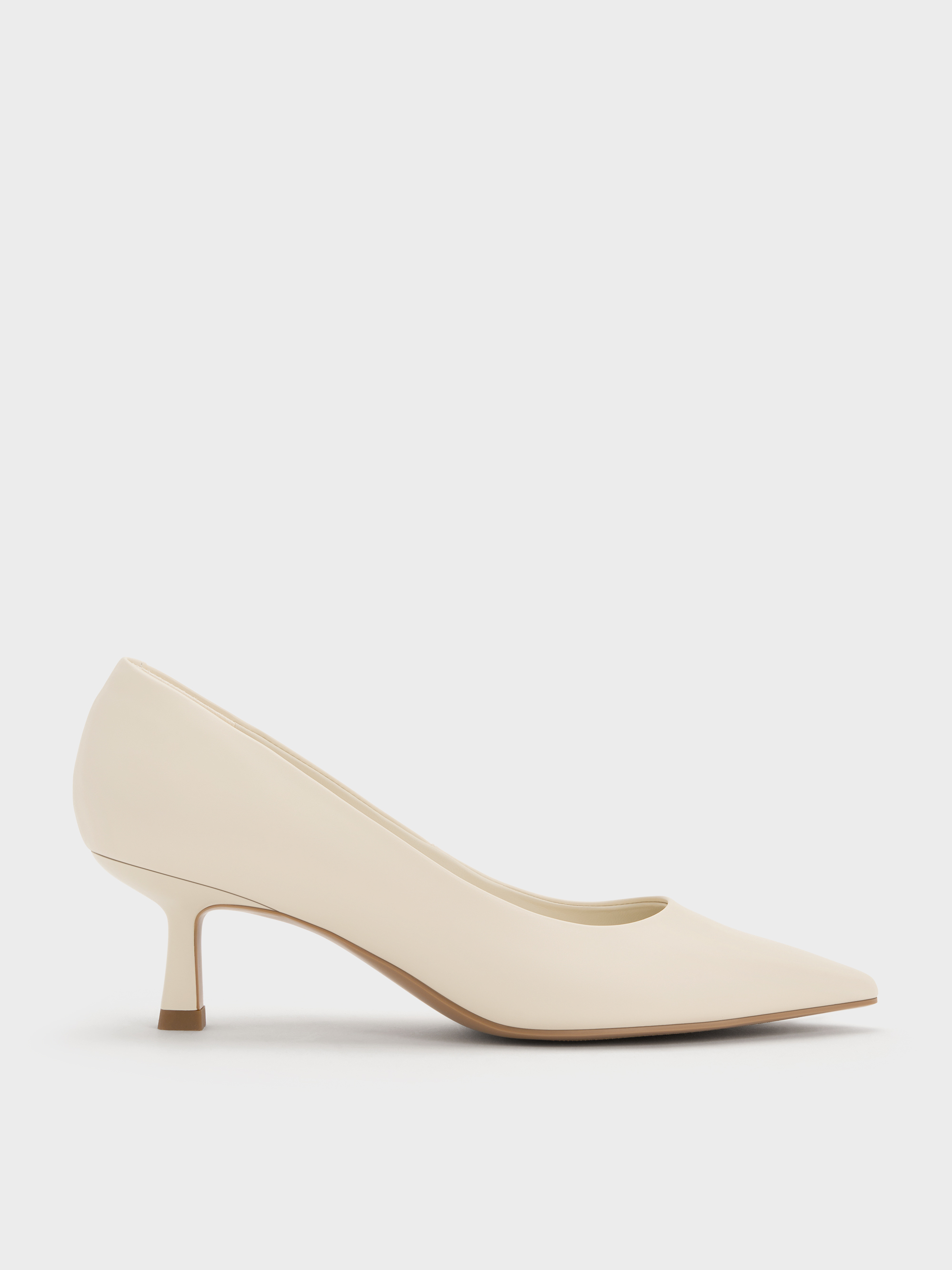 Chalk Emmy Pointed Kitten Heel Pumps - CHARLES & KEITH SA