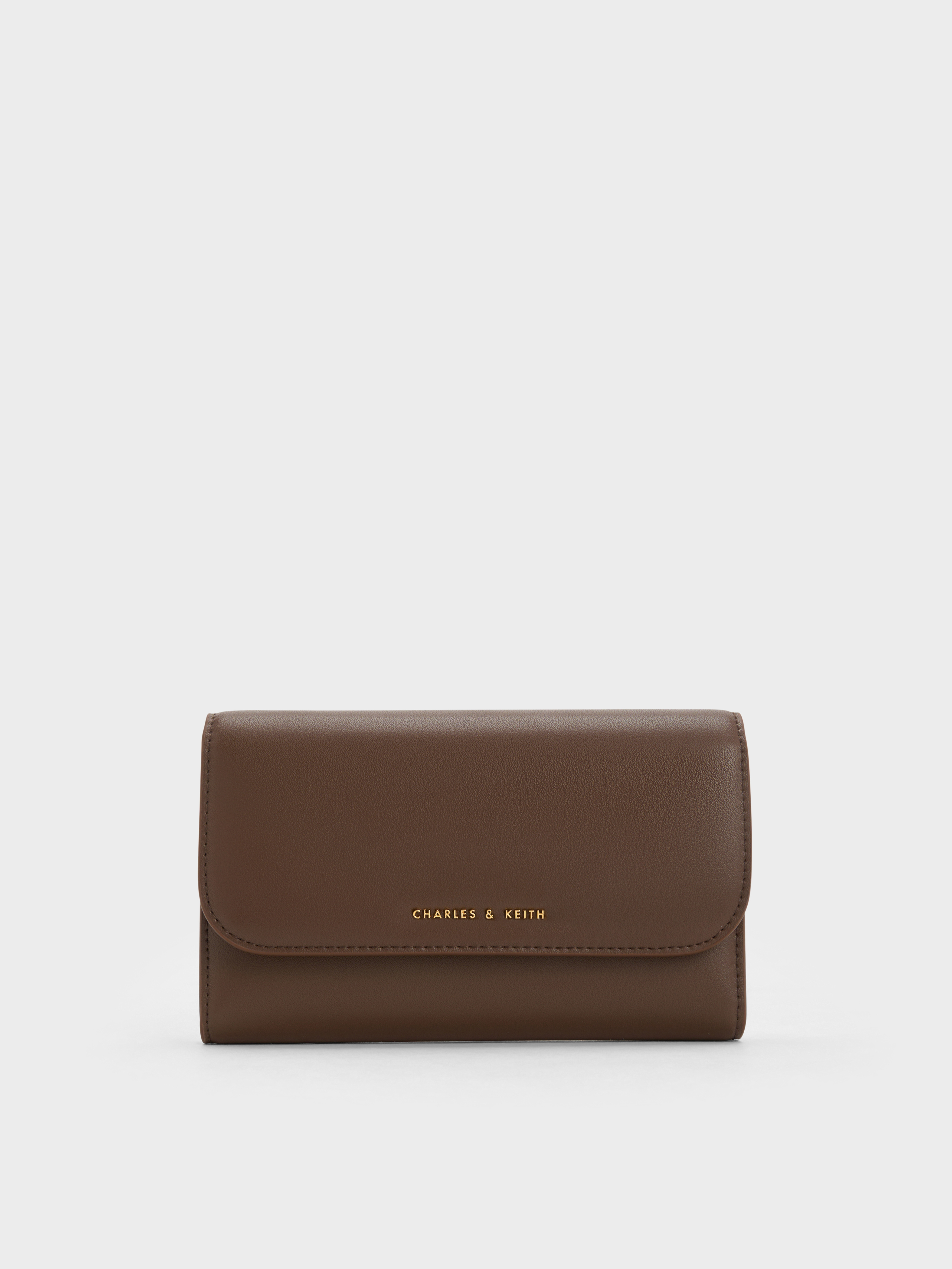 Dark Brown Magnetic Front Flap Long Wallet - CHARLES & KEITH SA