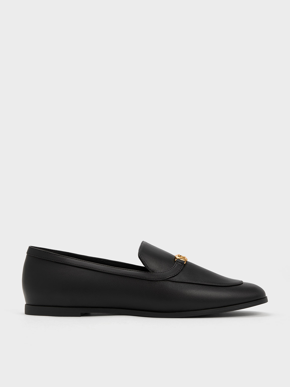 Black Metallic Accent Round-Toe Loafers - CHARLES & KEITH SA