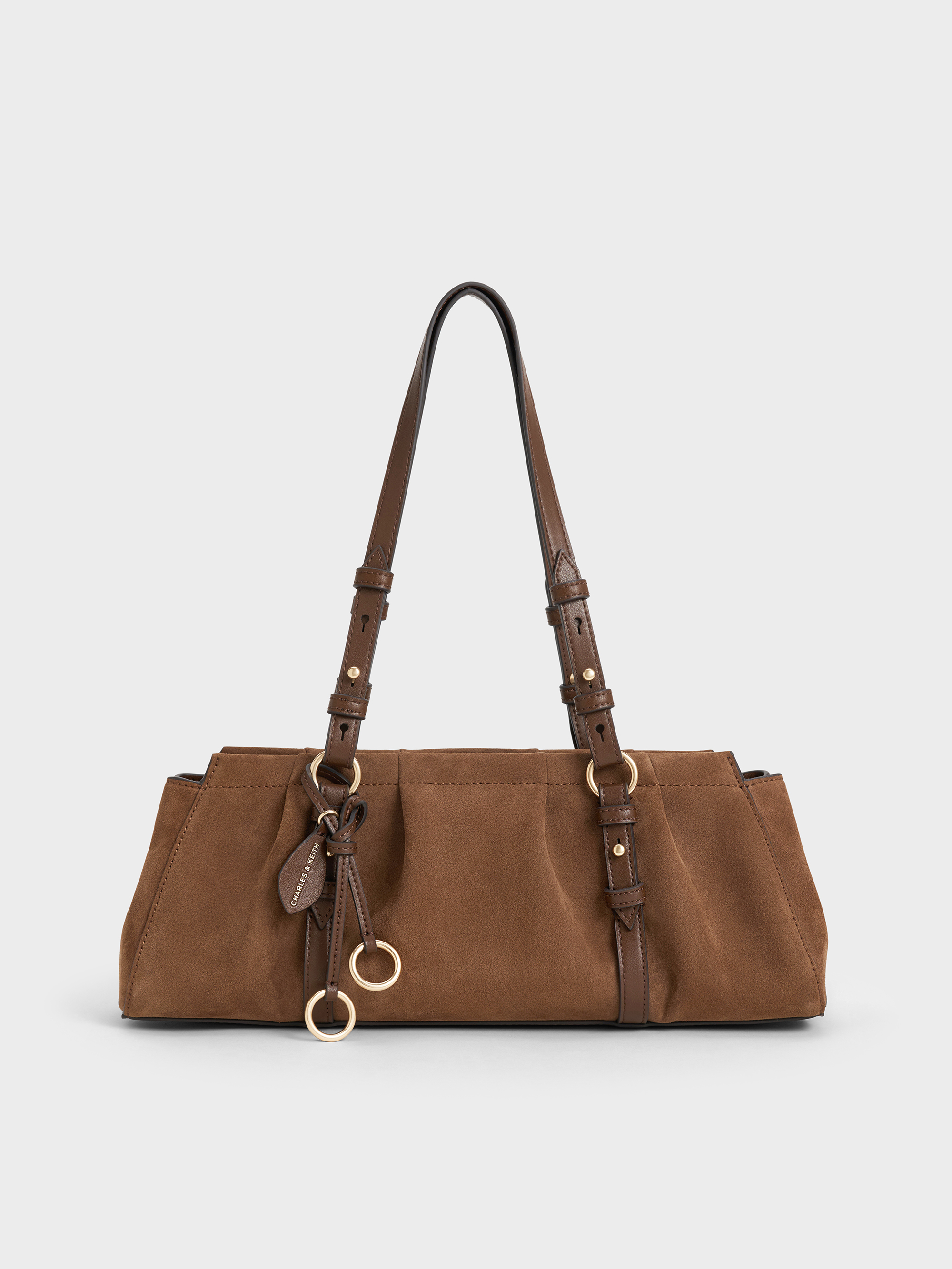 Mocha Brown Britton Recycled Suede Ruched Elongated Shoulder Bag ...