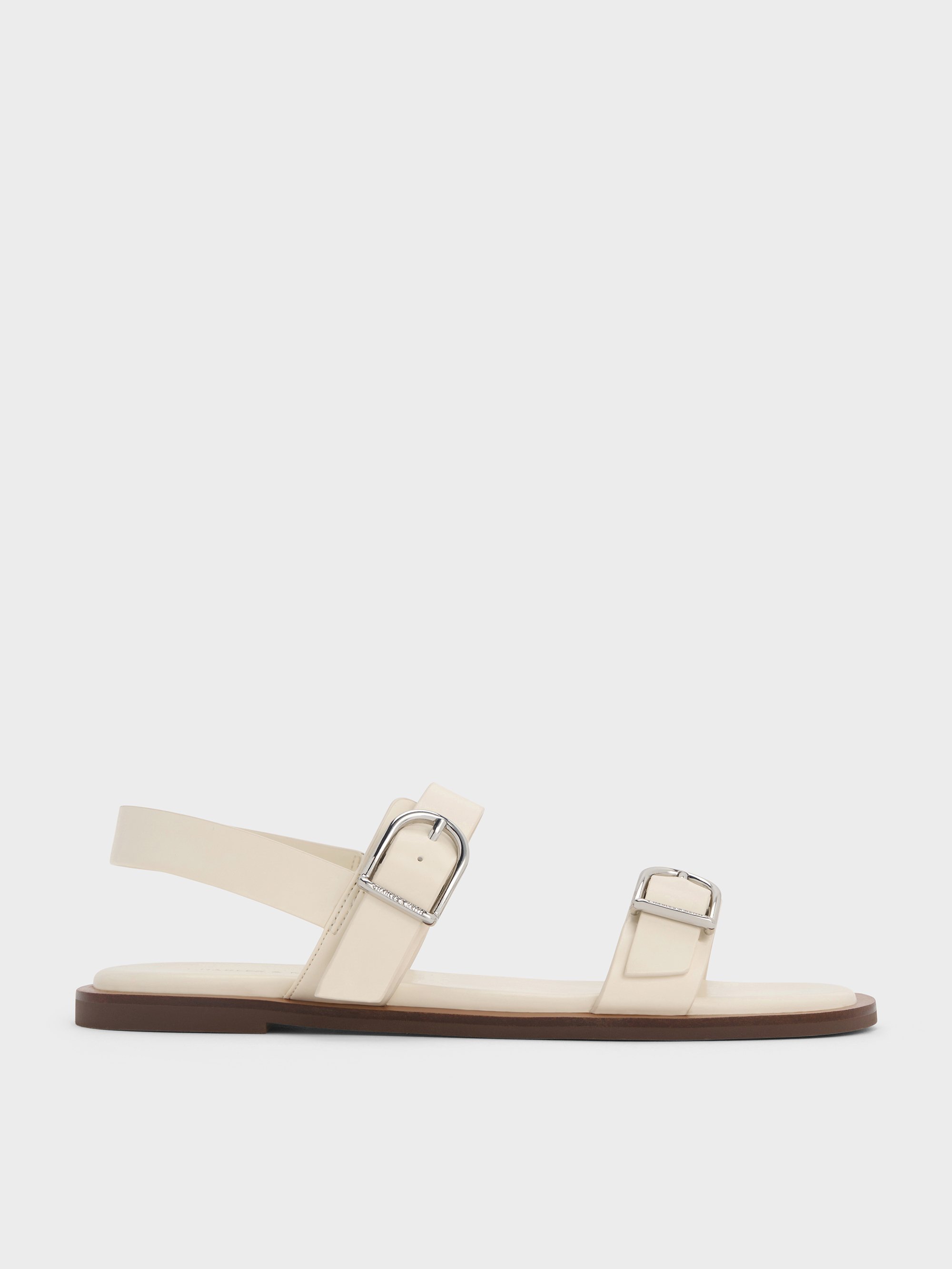 Cream Double Buckle-Strap Slingback Sandals - Cream - Shoes - CHARLES ...