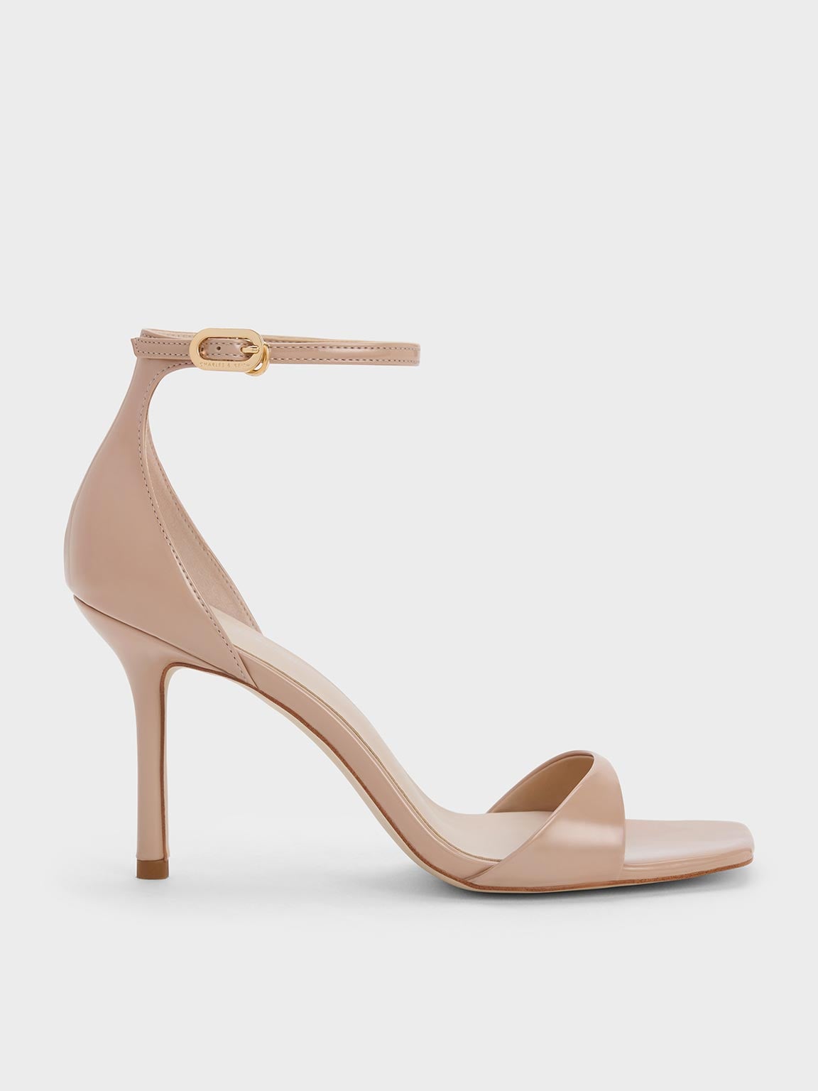 Nude Patent Ankle Strap Heeled Sandals - Nude - CHARLES & KEITH SA