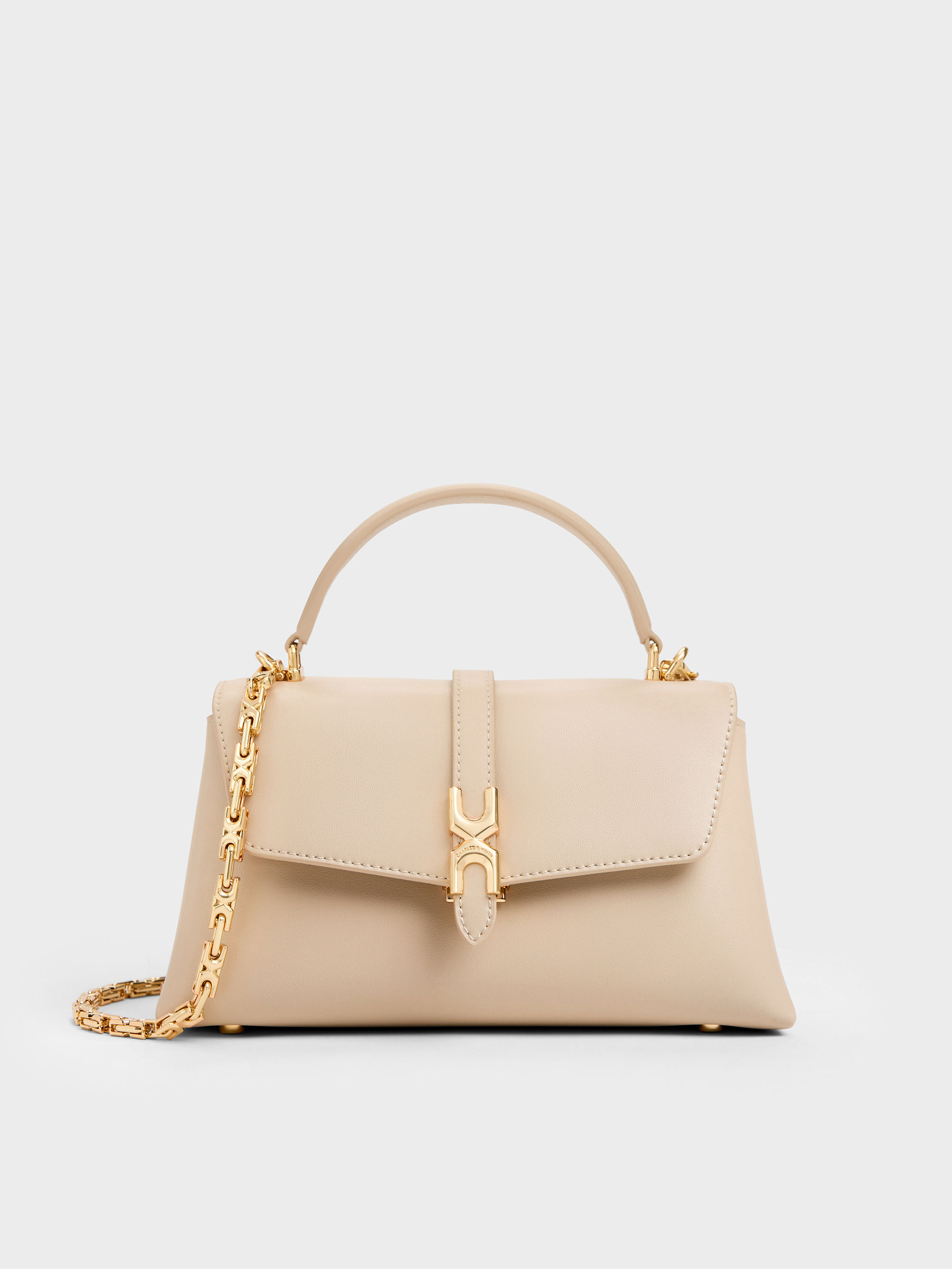 Dusted Oat Adalyn Metallic-Buckle Chain-Strap Top Handle Bag - Dusted ...