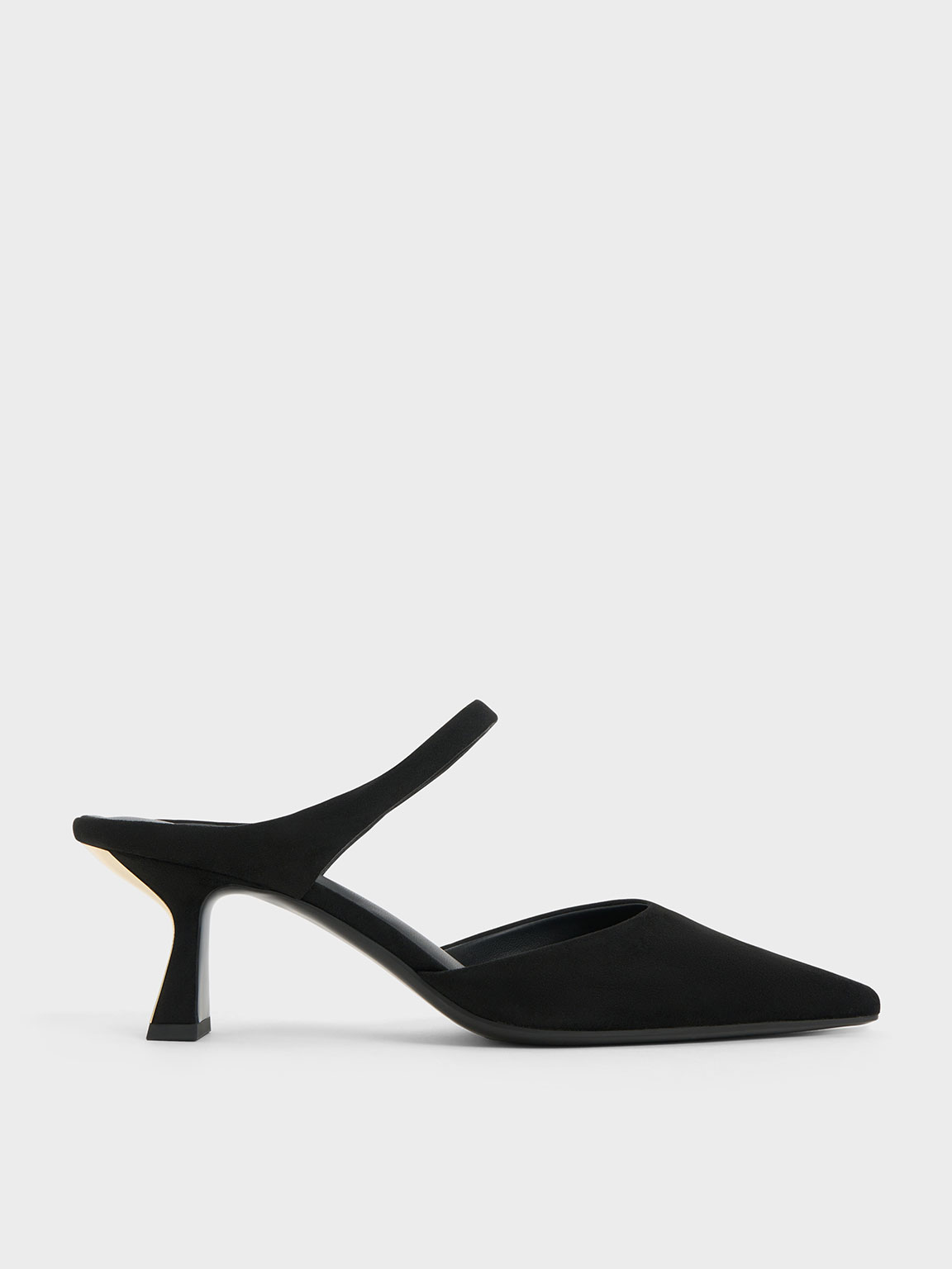 Black Textured Slant Heel Mules - CHARLES & KEITH SA