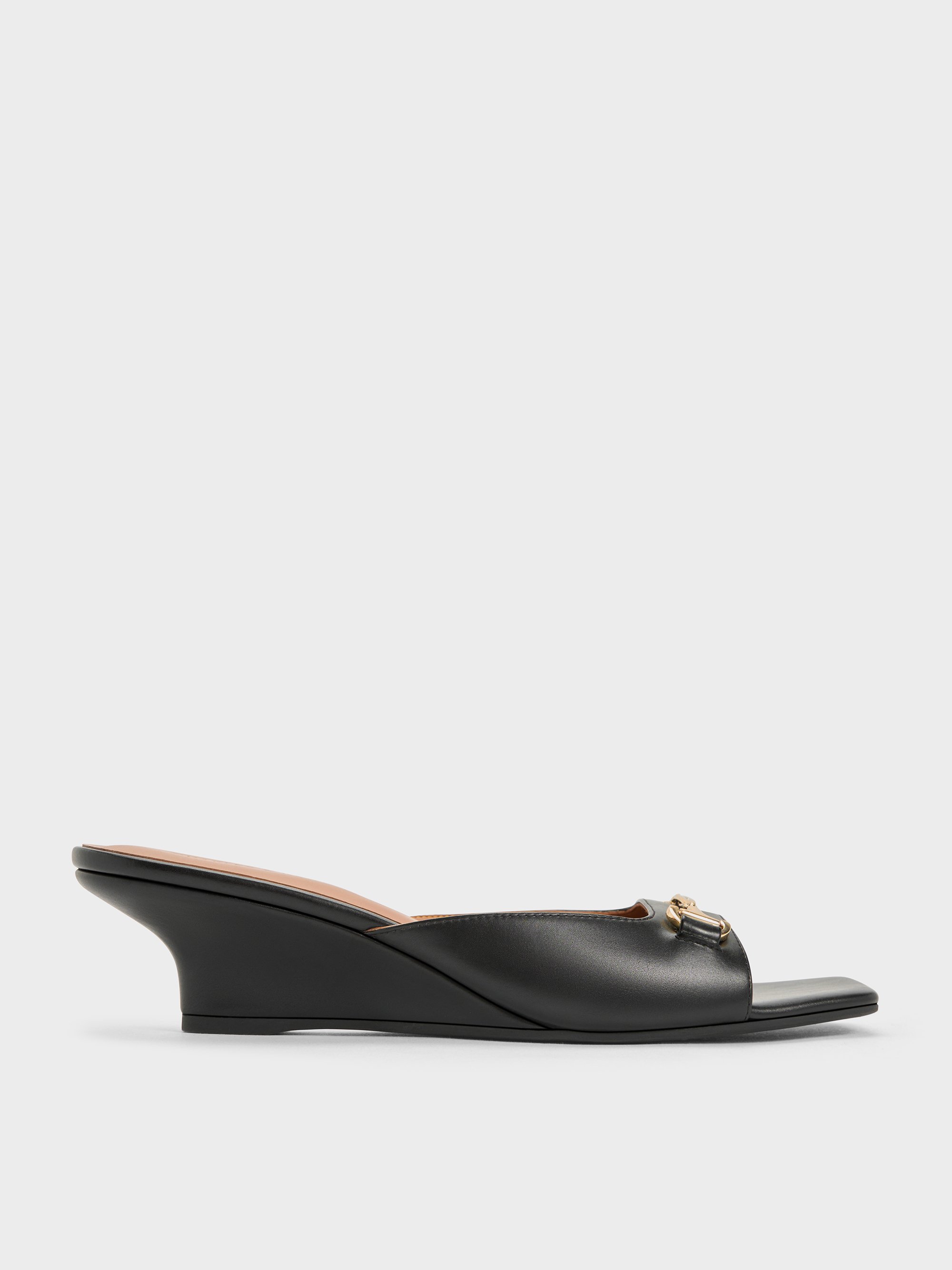 Black Erinna Metallc-Accent Wedge Mules - Black - Shoes - CHARLES ...